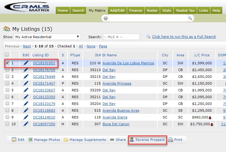 Matrix: How to Use Reverse Prospecting | CRMLS Knowledgebase