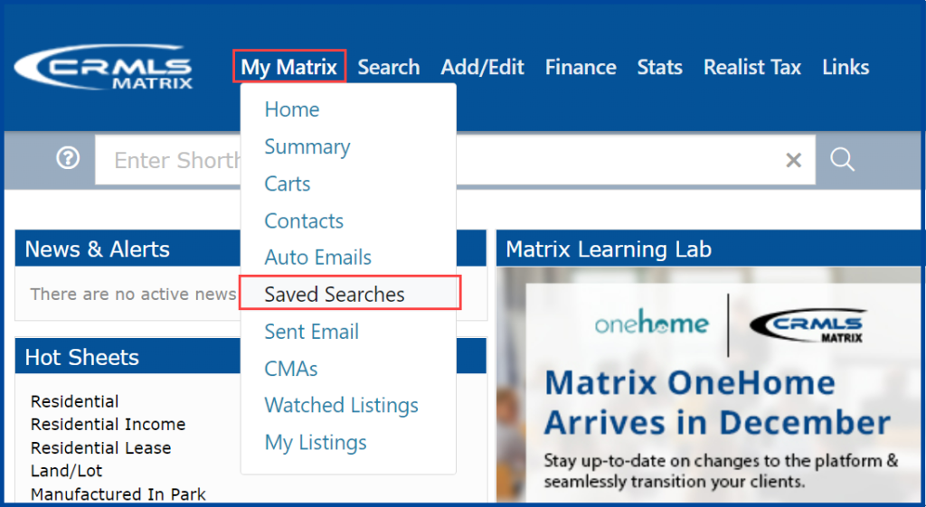 Matrix: How to Manage Saved Searches - CRMLS Knowledgebase