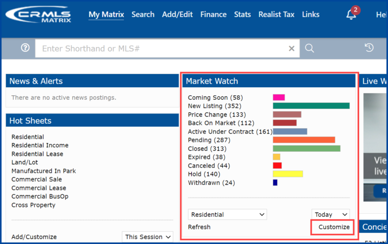 Matrix: How to Customize Your Market Watch - CRMLS Knowledgebase