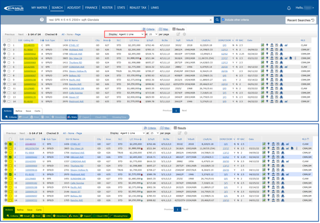 Matrix: Residential Search Report Displays – CRMLS Knowledgebase