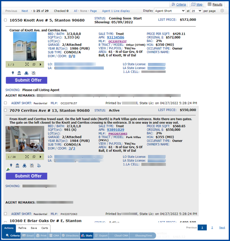 Matrix: Residential Search Report Displays – CRMLS Knowledgebase