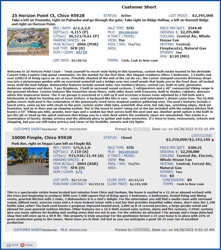 Matrix: Residential Search Report Displays – CRMLS Knowledgebase