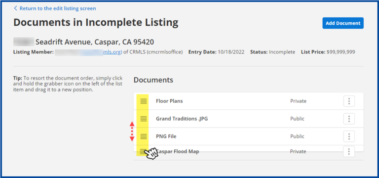 Flexmls: Add/Change Listing Documents - CRMLS Knowledgebase
