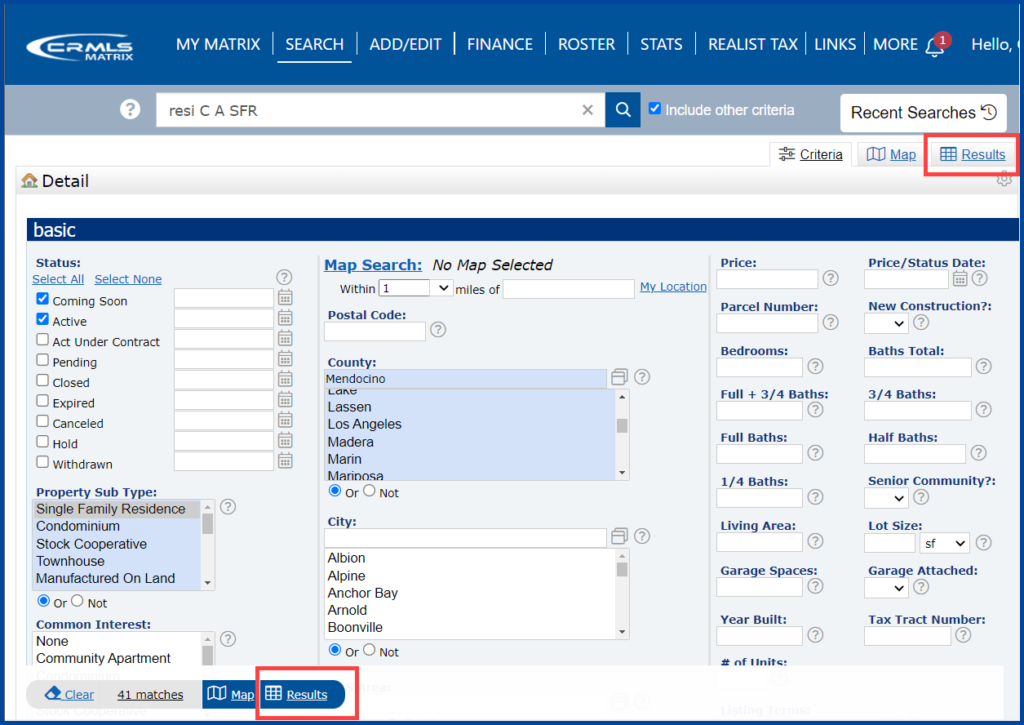 Matrix: How to View Search Results - CRMLS Knowledgebase
