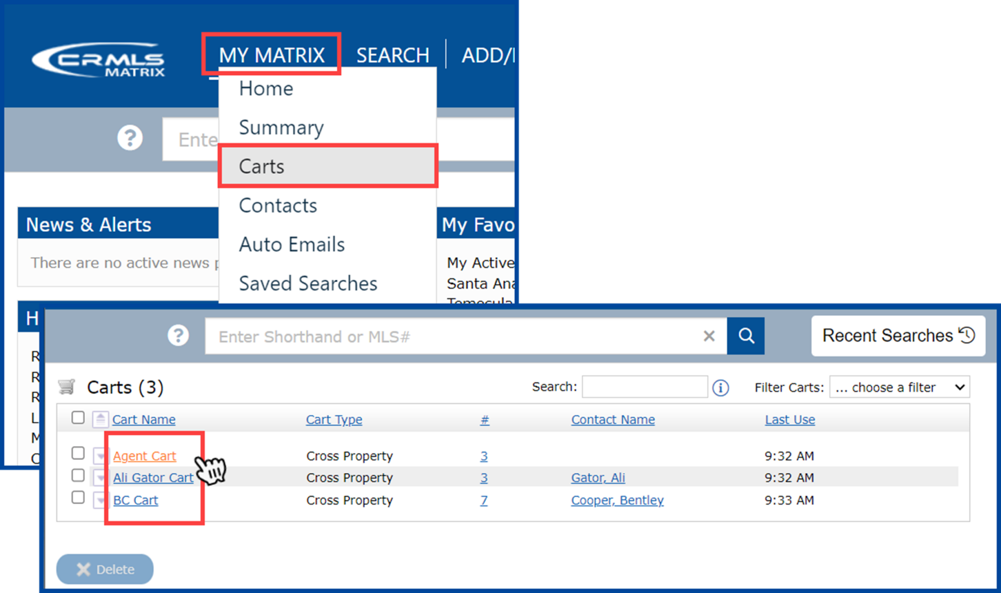 Matrix: Accessing Carts - CRMLS Knowledgebase