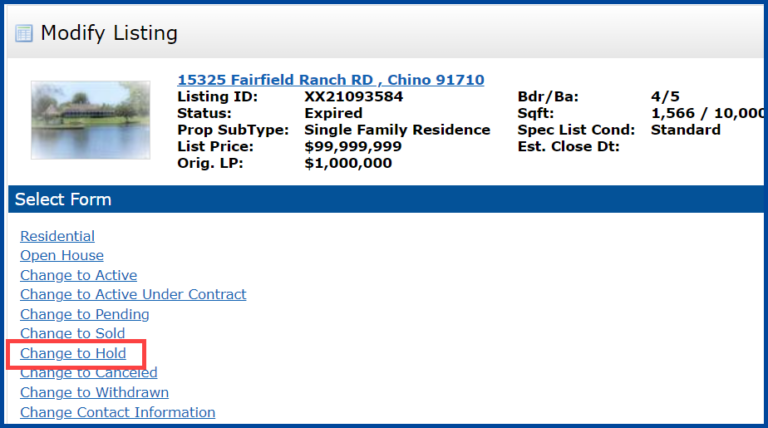 Matrix: What is HOLD Status? - CRMLS Knowledgebase