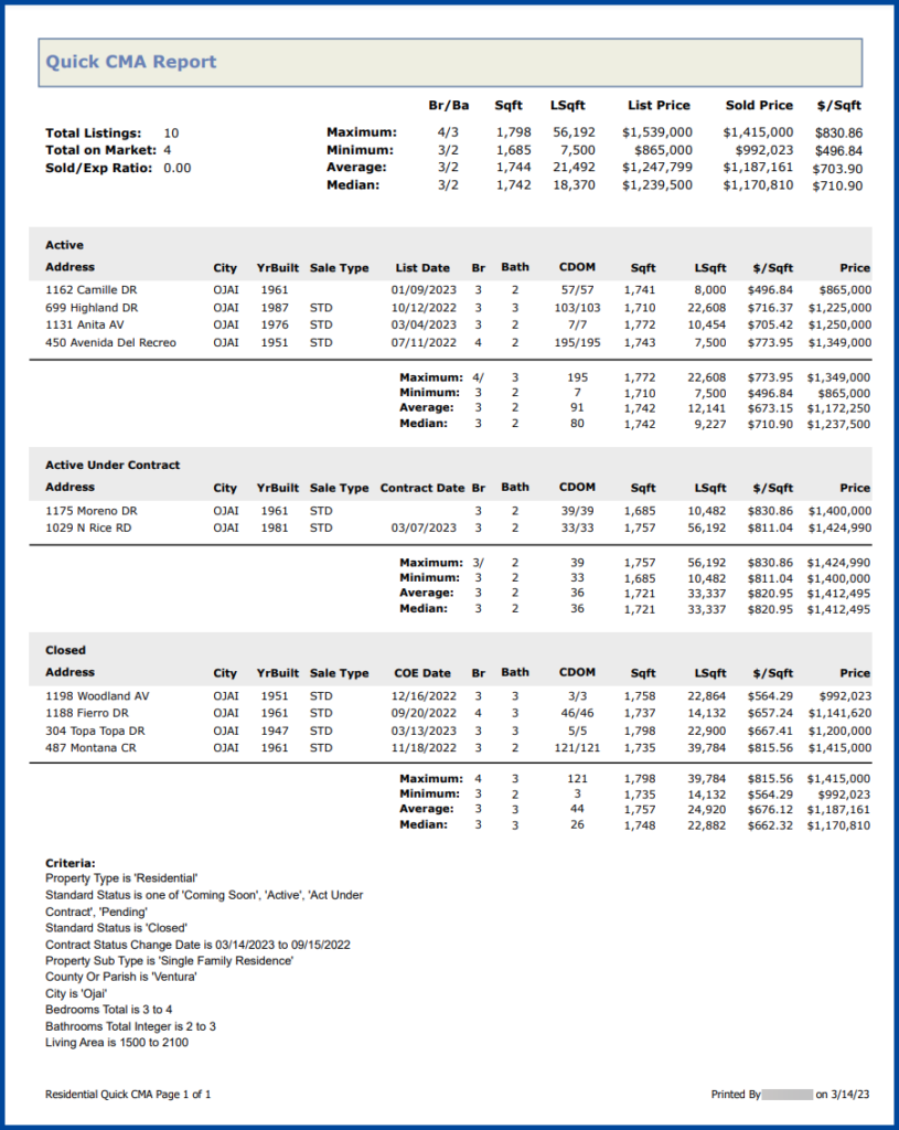 Matrix: How to Create a Quick CMA Report - CRMLS Knowledgebase