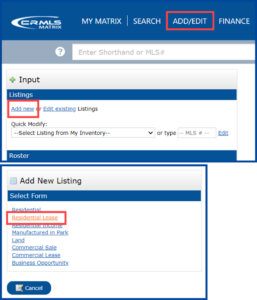 Matrix: How to Add a Residential Lease Listing - CRMLS Knowledgebase